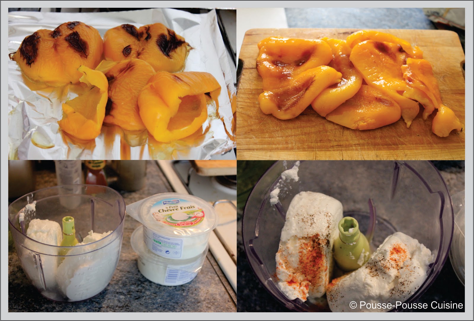 Pousse-Pousse Cuisine: Verrine tomate, poivron jaune, chèvre frais