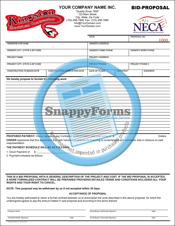 Electrical Contractor Proposal Forms - Invoice Template
