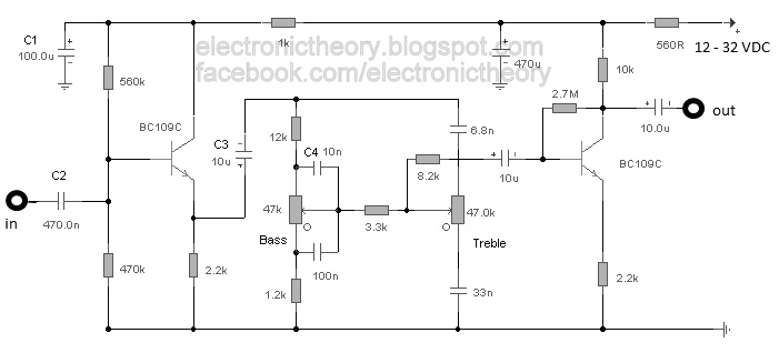 Audio Tone Control with 2 Transistor