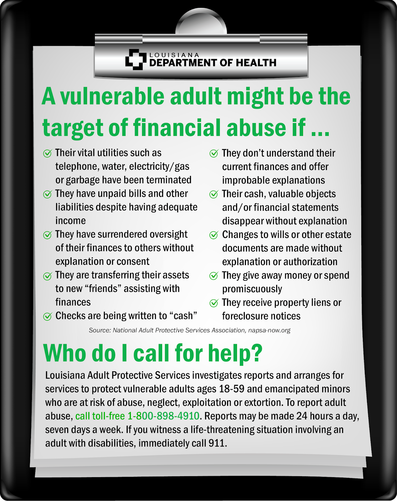 Louisiana Department of Health: Vulnerable adults can be easy targets ...