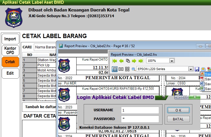 Aplikasi Cetak Label BMD ~ Aset Pemerintah Daerah
