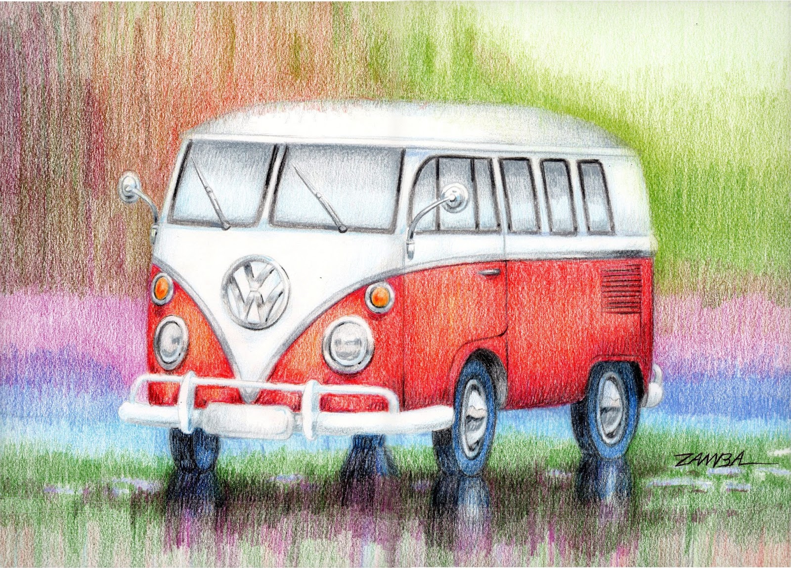 WOLKSWAGEN - KOMBI - WATER COLOR PENCIL - ZAMBA