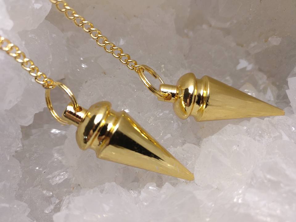 MINERLLUM: PÉNDULO METÁLICO CÓNICO DORADO Tamaño aproximado de la pieza ...