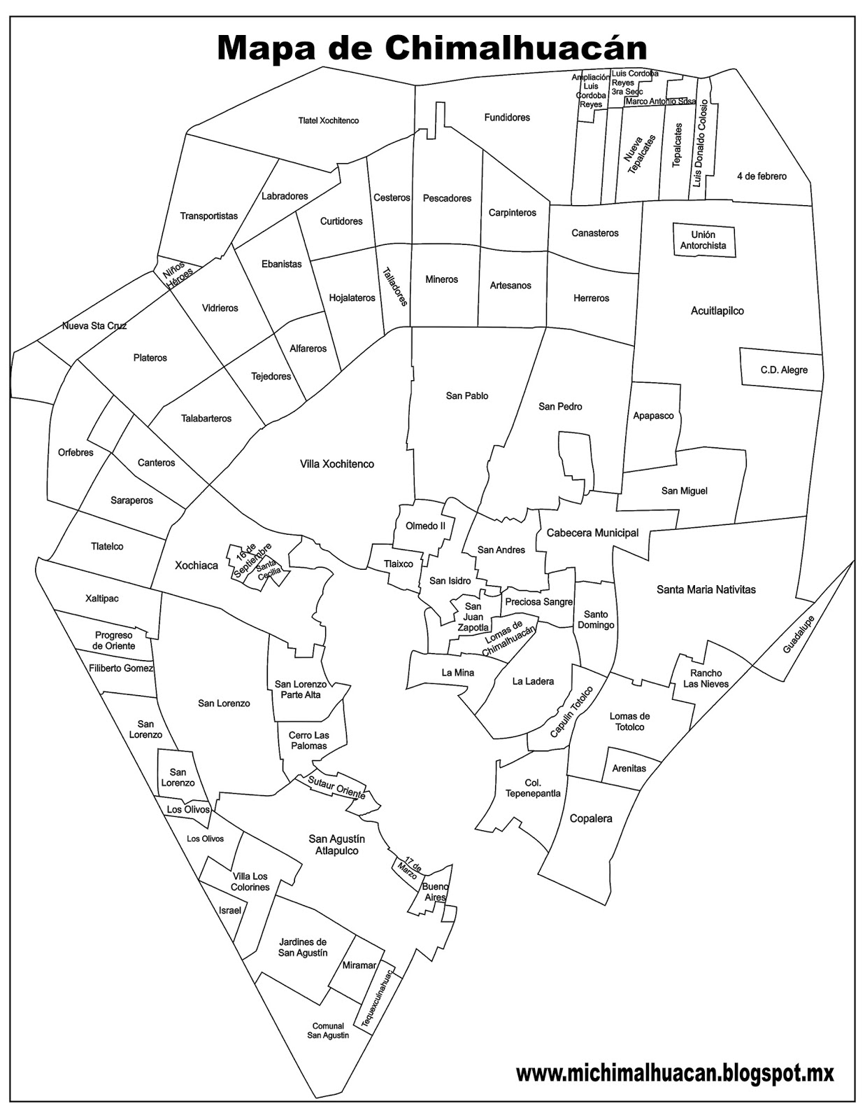 Mapa con nombres del Municipio de Chimalhuacán