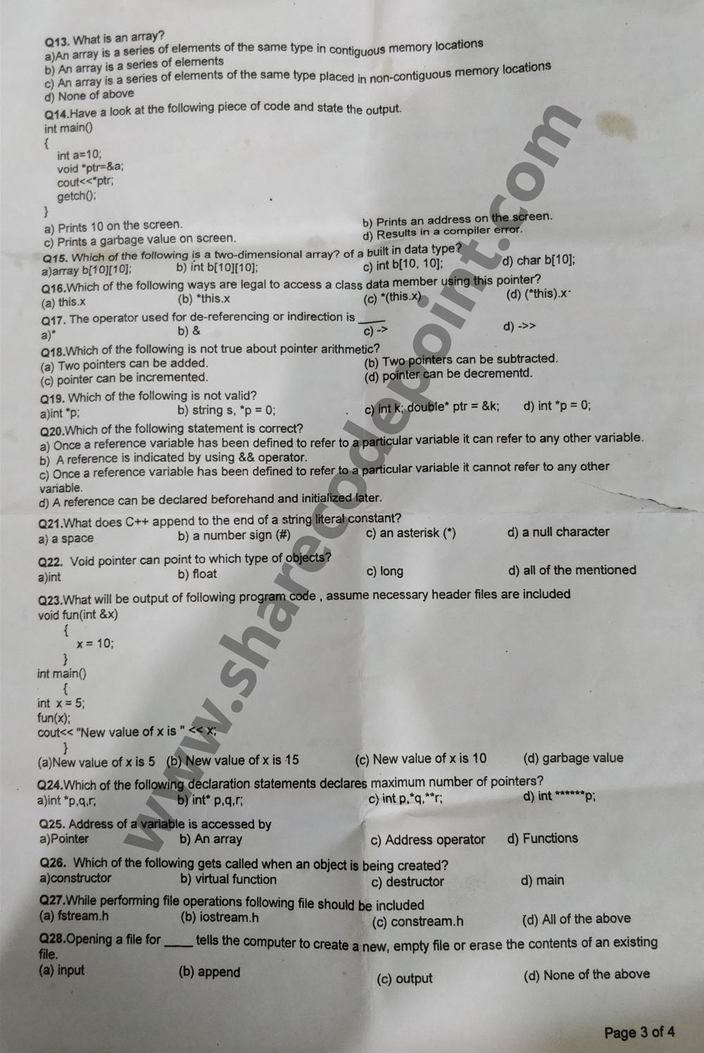 Cse202 Object Oriented Programming Mid Term Exam Question Paper Cse 202 Lpu Question Paper