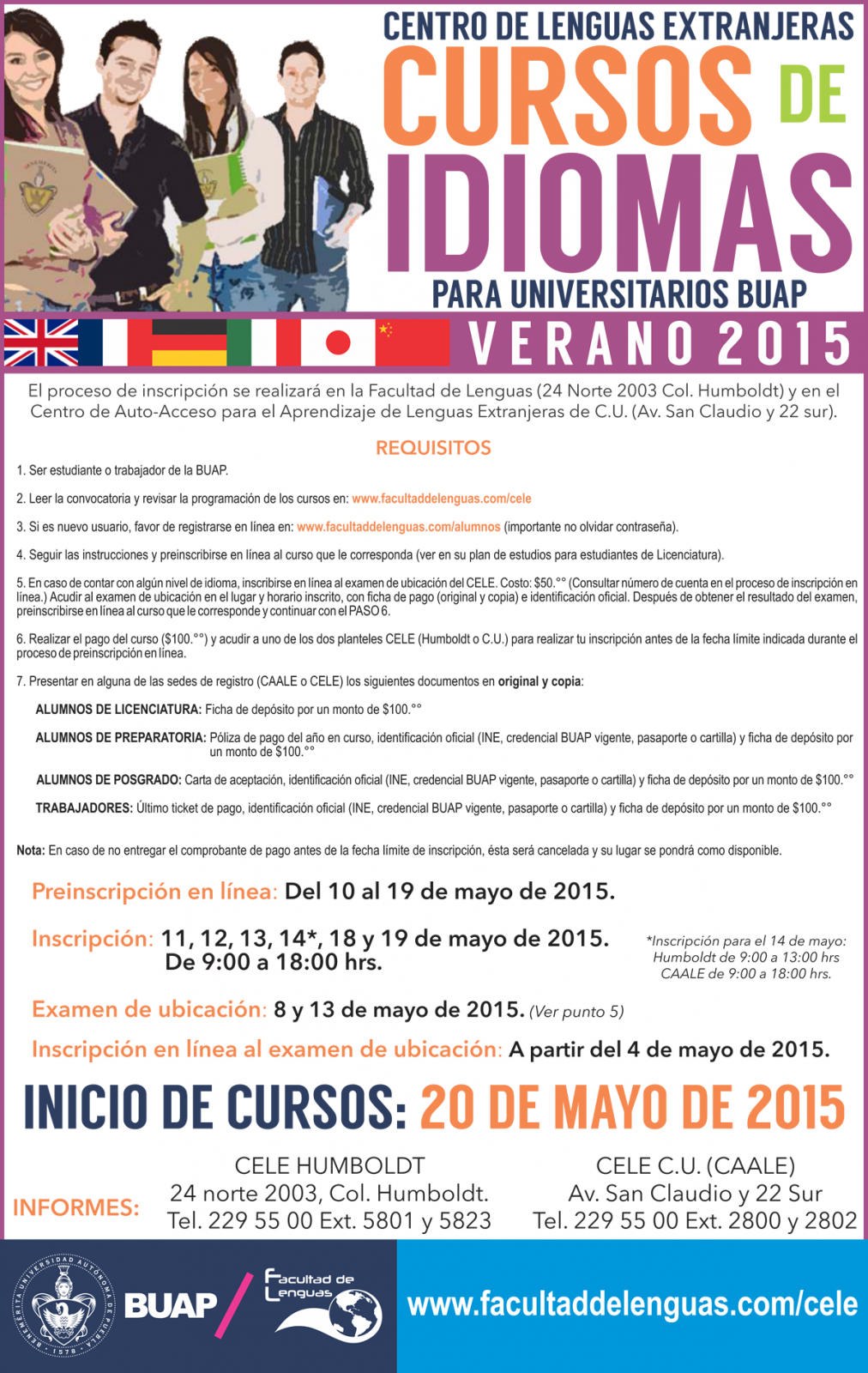 CURSOS VERANO 2015 DE LENGUAS EN CELE Y CAALE #BUAP