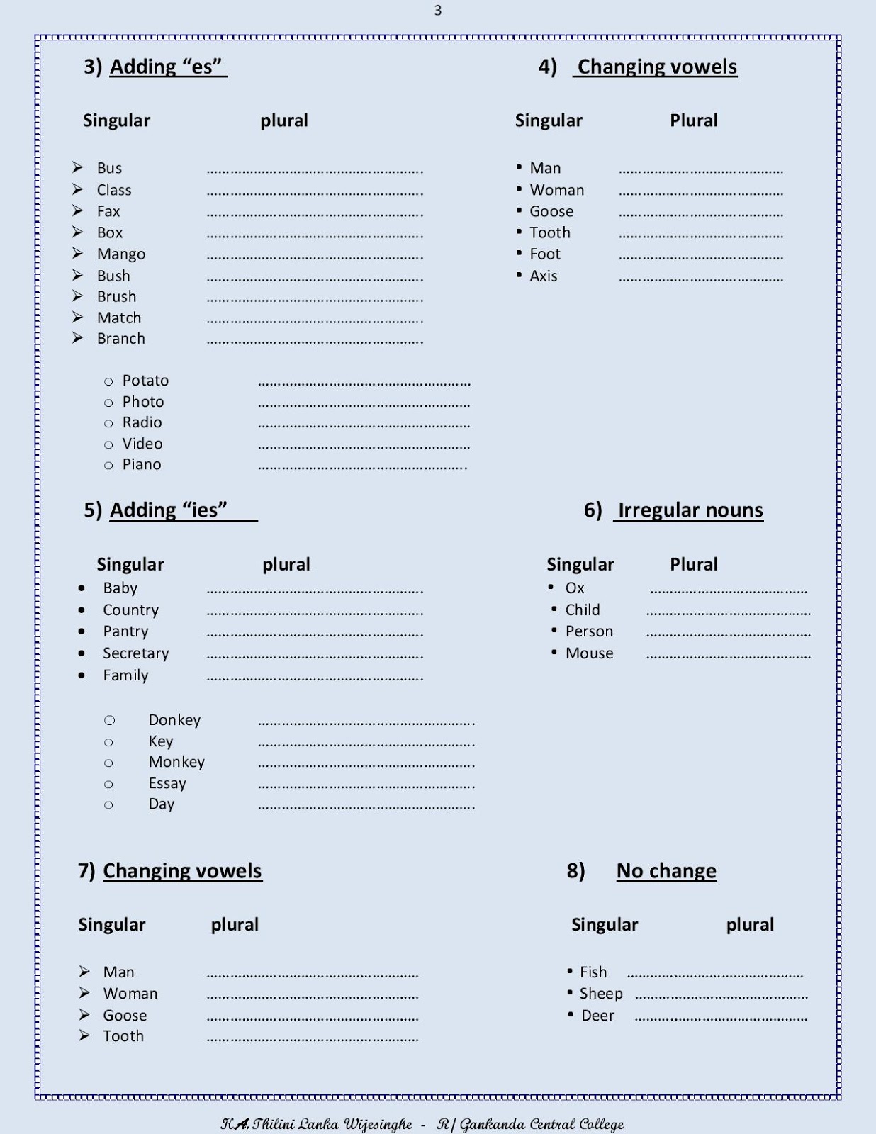 Anuladevi Balika Vidyalaya - Galle: Grade 8 -English Assignment