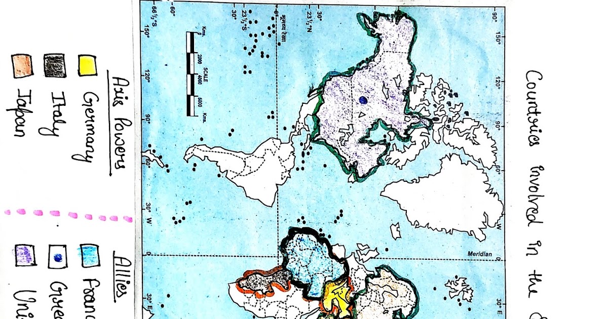 countries involved in WW1 and WW2 on map class 9