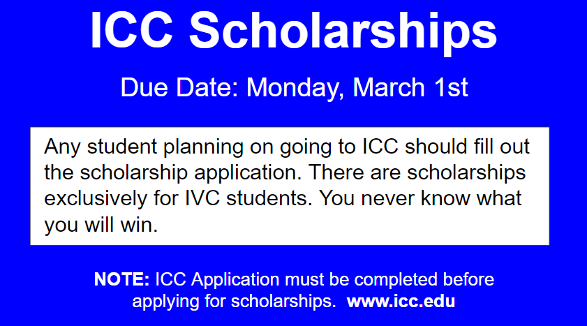 IVC Guidance Resources: ICC Scholarship Deadline Approaches IVC Guidance Resources: ICC Scholarship Deadline Approaches