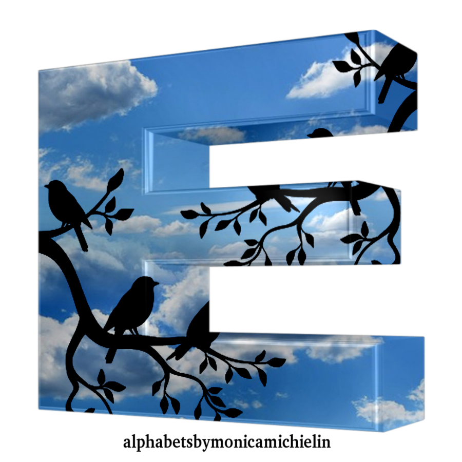 M. Michielin Alphabets: BLUE SKY ALPHABET WITH BIRDS TREE AND ICONS PNG