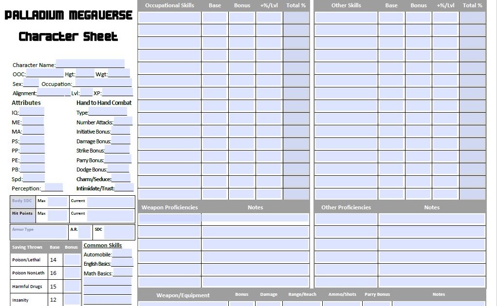 Palladium Form Fillable Character Sheet - Printable Forms Free Online