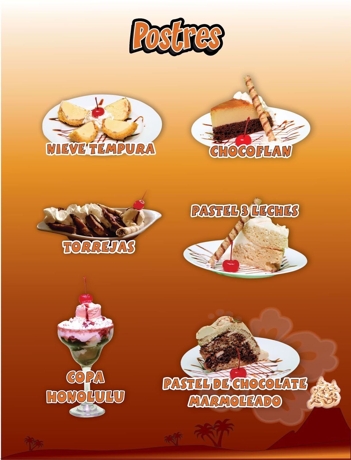 Honolululu Wings Hermosillo: Menu "Postres"