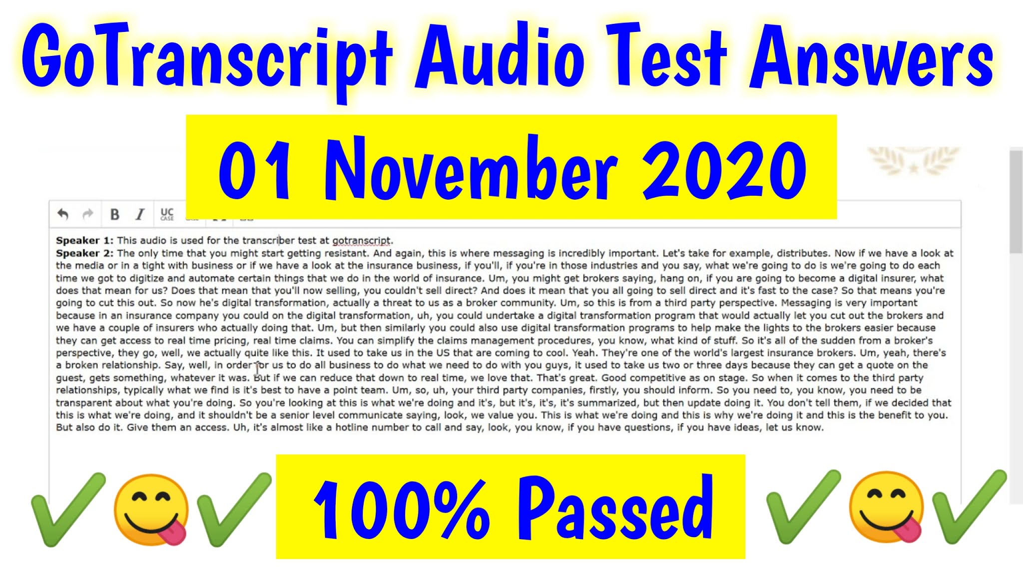 GoTranscript Audio Test Answer 01 November 2020