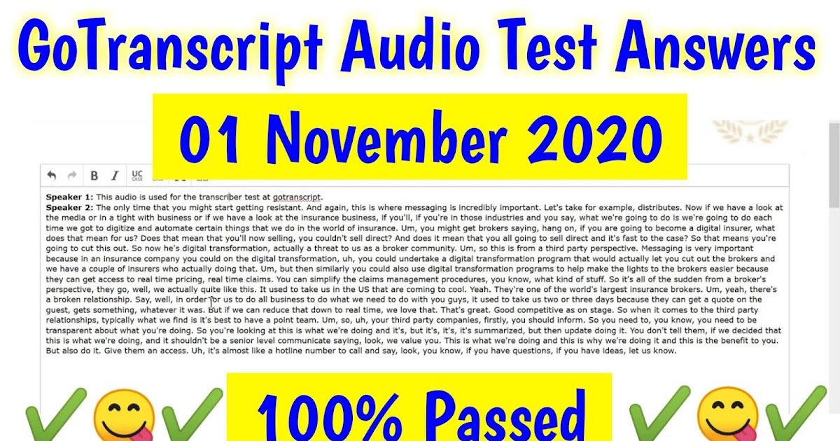 GoTranscript Audio Test Answer 01 November 2020