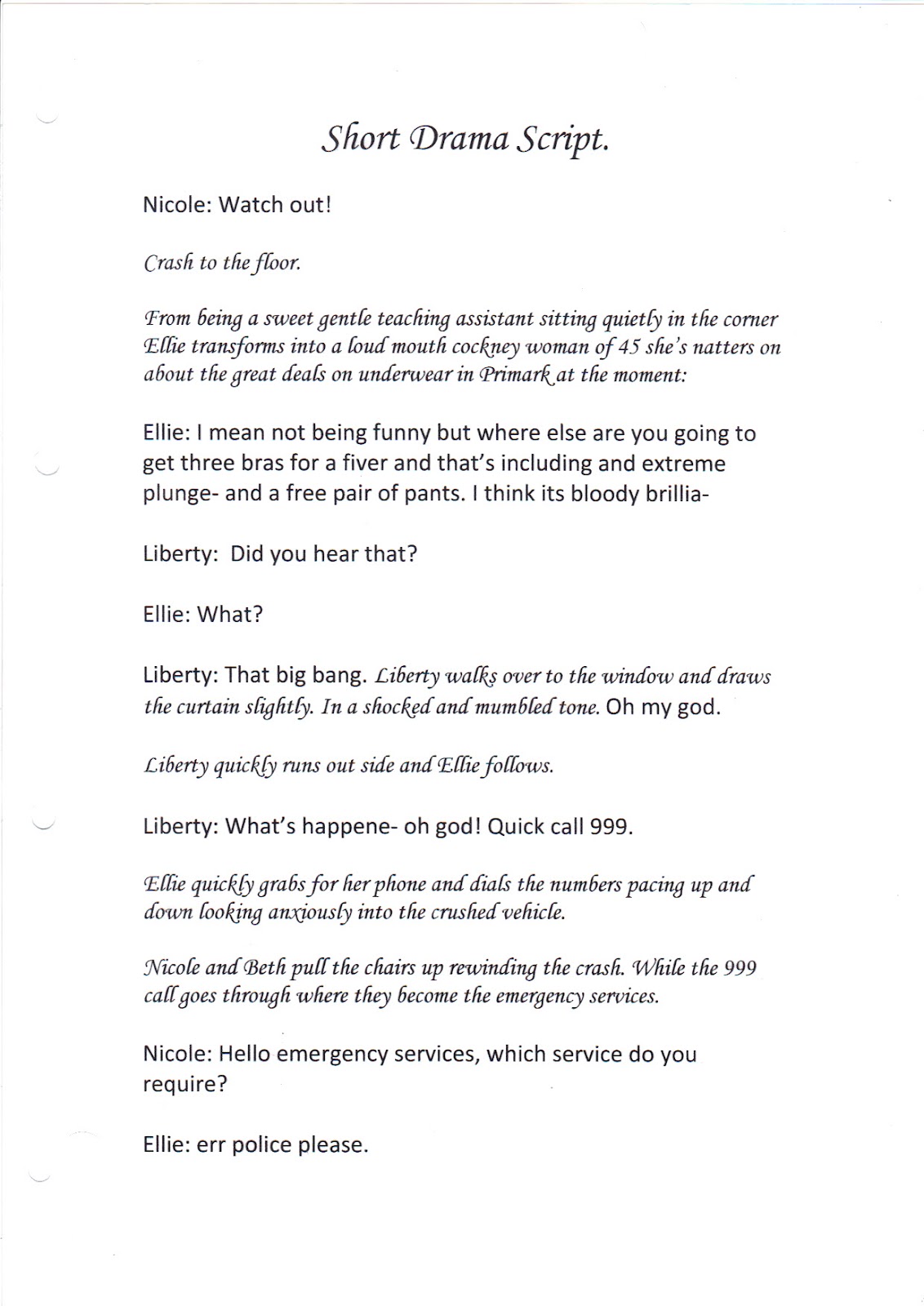 Drama A2: Nicole's Script In Response To Stimulus 3