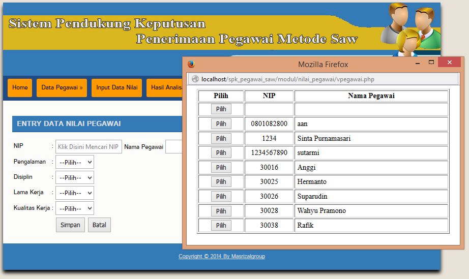 Source code metode saw berbasis web penerimaan pegawai - jagonya php