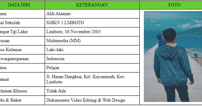Cara Membuat Tabel Biodata Diri Keren Dengan HTML