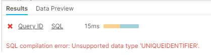 SQL compilation error: Unsupported data type 'XXX' in Snowflake
