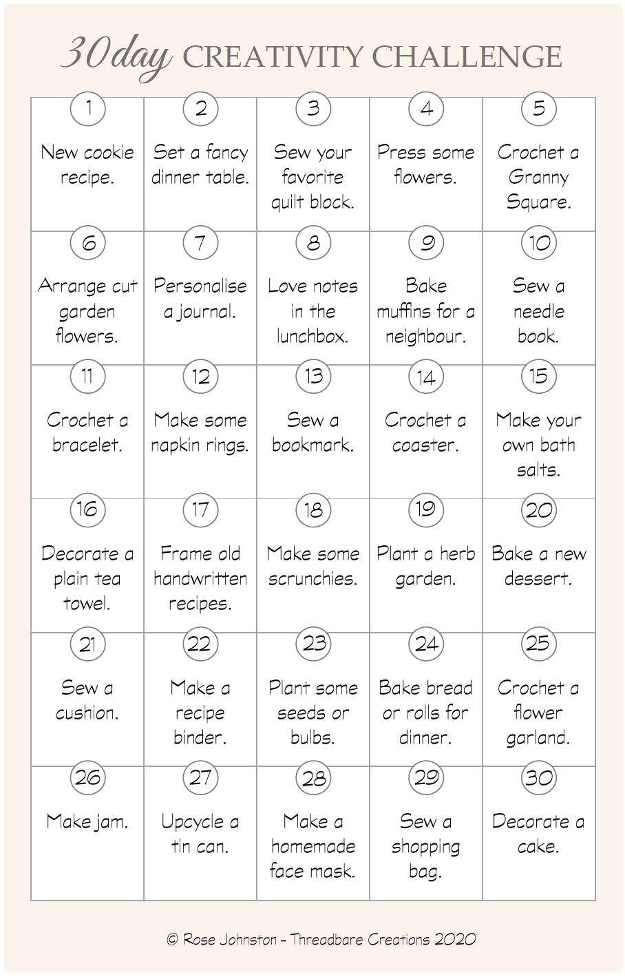 30 Day Creativity Challenge - Threadbare Creations