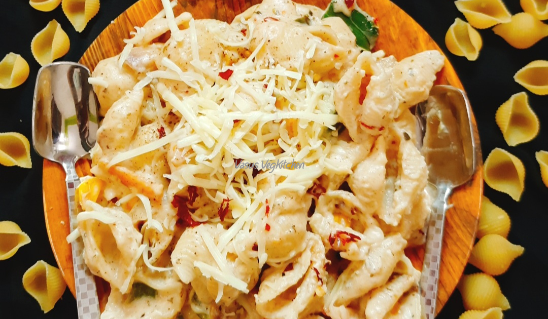 Vasusvegkitchen: White Sauce Pasta || White pasta shell Pasta || creamy ...