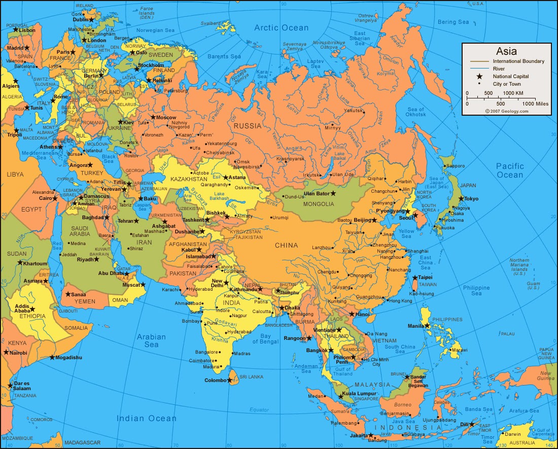 Asia Map With Country Names And Capitals - Map