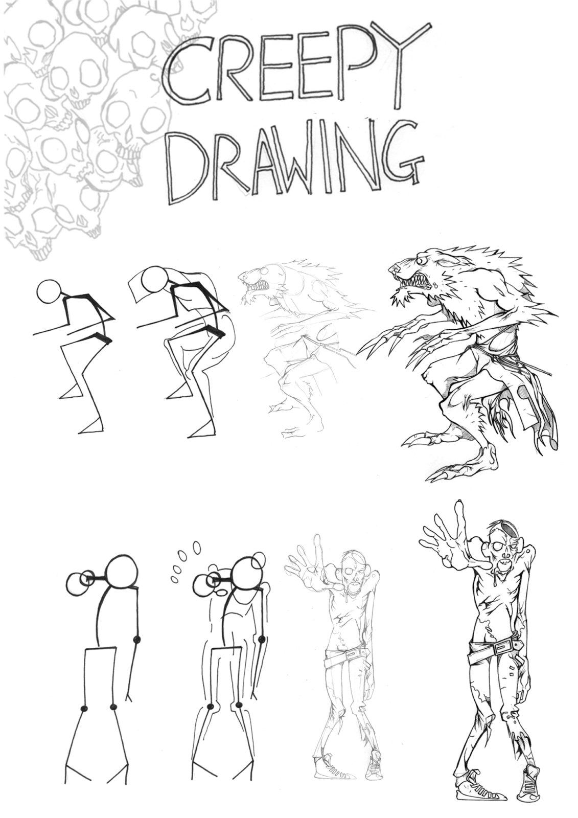 Creepy Monster Drawings Sketch Coloring Page