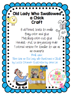 Old Lady Who Swallowed a Chick Craft (3 levels) ~ Preschool Printables