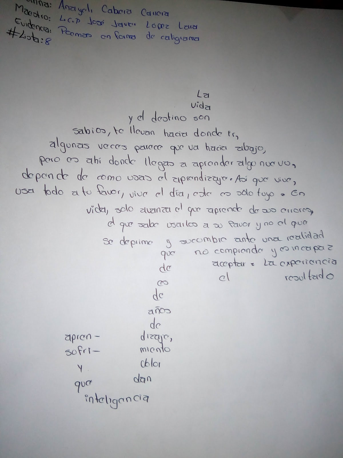 Anayeli: Poemas en forma de caligrama