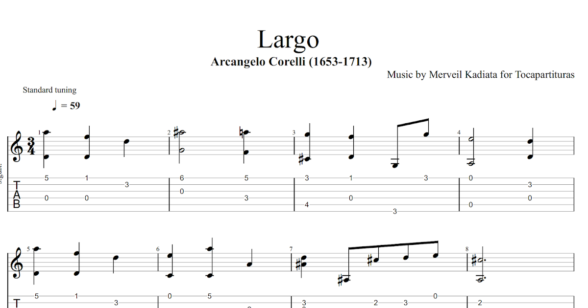 tocapartituras: Largo de Corelli Partitura y Tablatura con dedos para ...