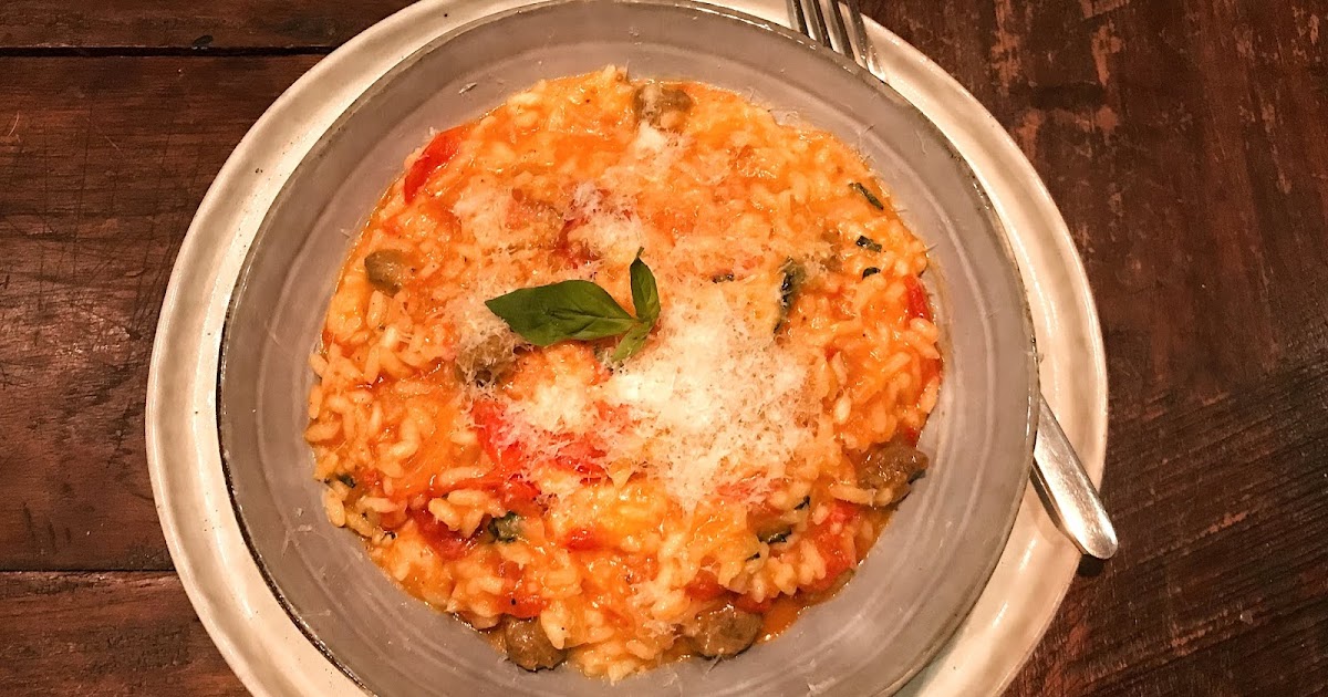 Cherry Tomato Risotto with Mozzarella and Bratwurst