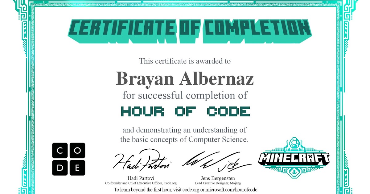 Trabajo de Albernaz: Hora de Código Minecraft Diploma 4
