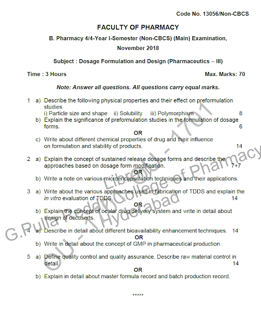 Osmania University B. Pharmacy 4/4 Year I - Semester (Non-CBCS) (Main ...
