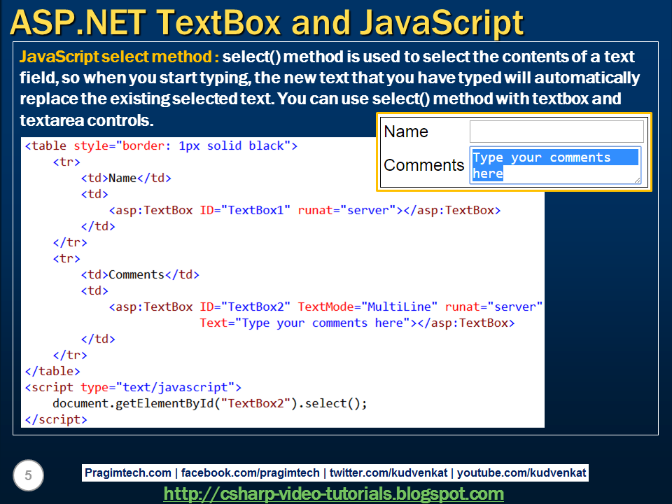 Sql Server Net And C Video Tutorial Aspnet Textbox And Javascript
