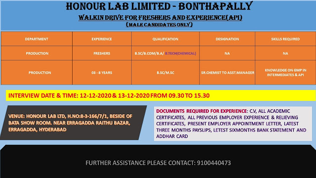 HONOUR LAB LIMITED - Walk-In Drive for Freshers & Experienced ...