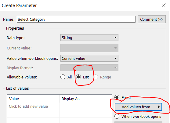 Create a parameter to filter the visual in Tableau Dashboard