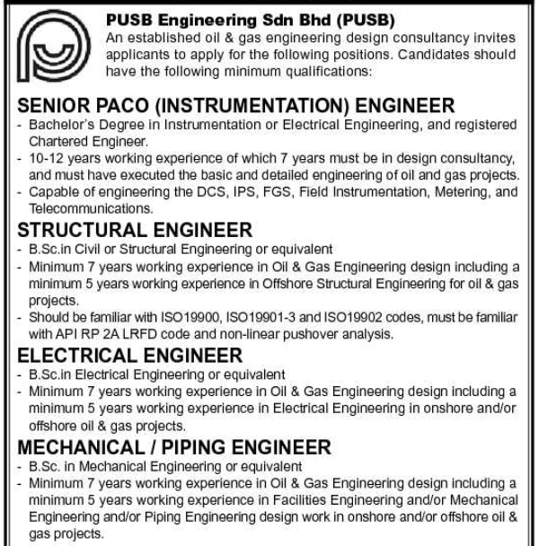 Vacancies at PUSB Engineering Sdn Bhd ~ Ukai Nganu, Madah!
