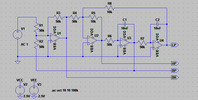 音源とオーディオの電子工作（予定）: AD8400のDATASHEETに載っているSVF回路をシミュレーションしてみる。