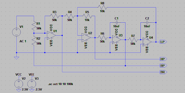 音源とオーディオの電子工作（予定）: AD8400のDATASHEETに載っているSVF回路をシミュレーションしてみる。