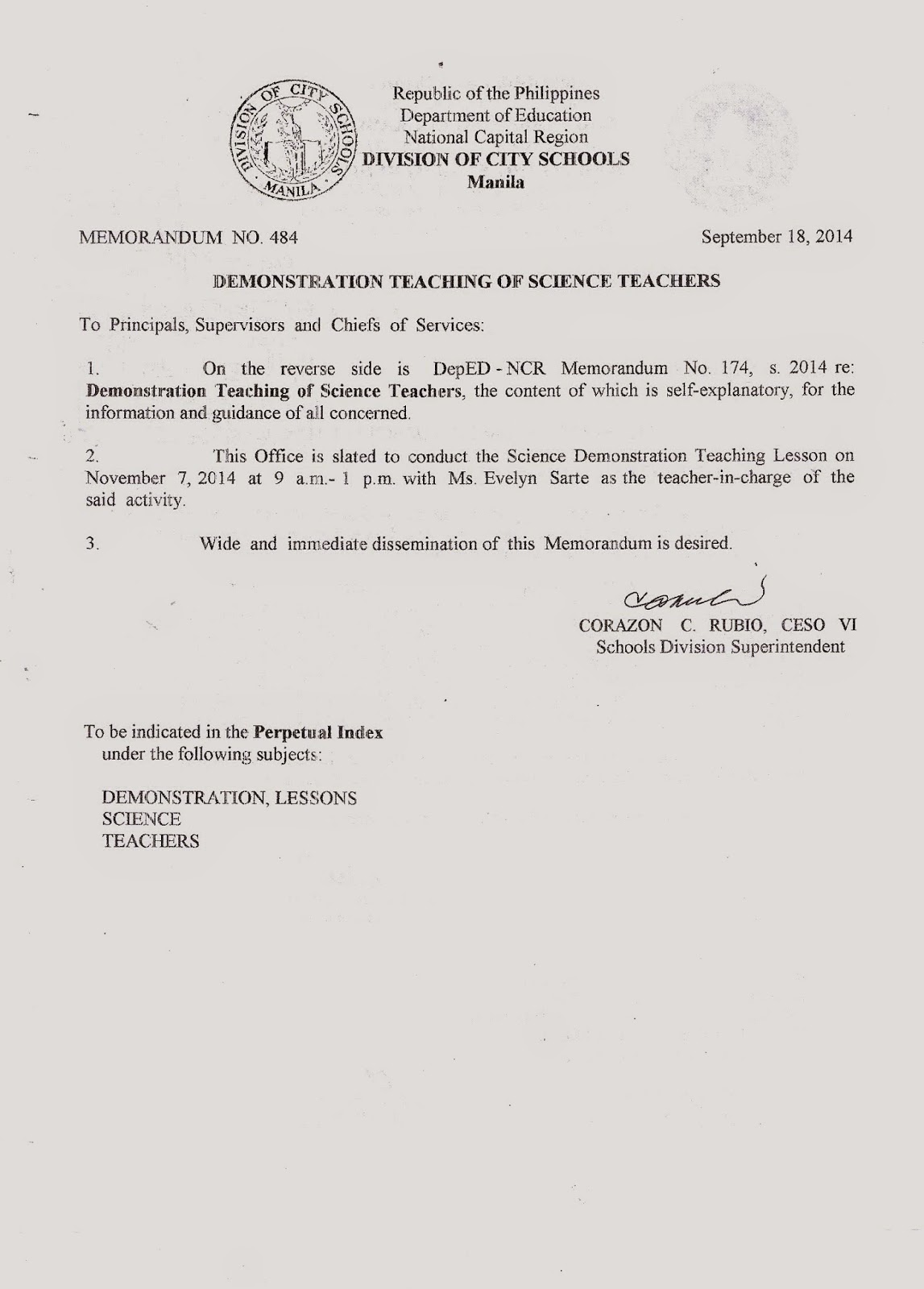 Department of Education Manila: Division Memorandum No. 484 ... Department of Education Manila: Division Memorandum No. 484 ...