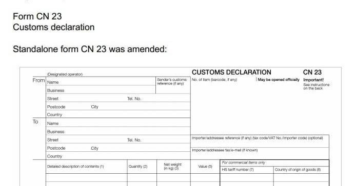 New Custom Declaration form introduced by Postal Directorate