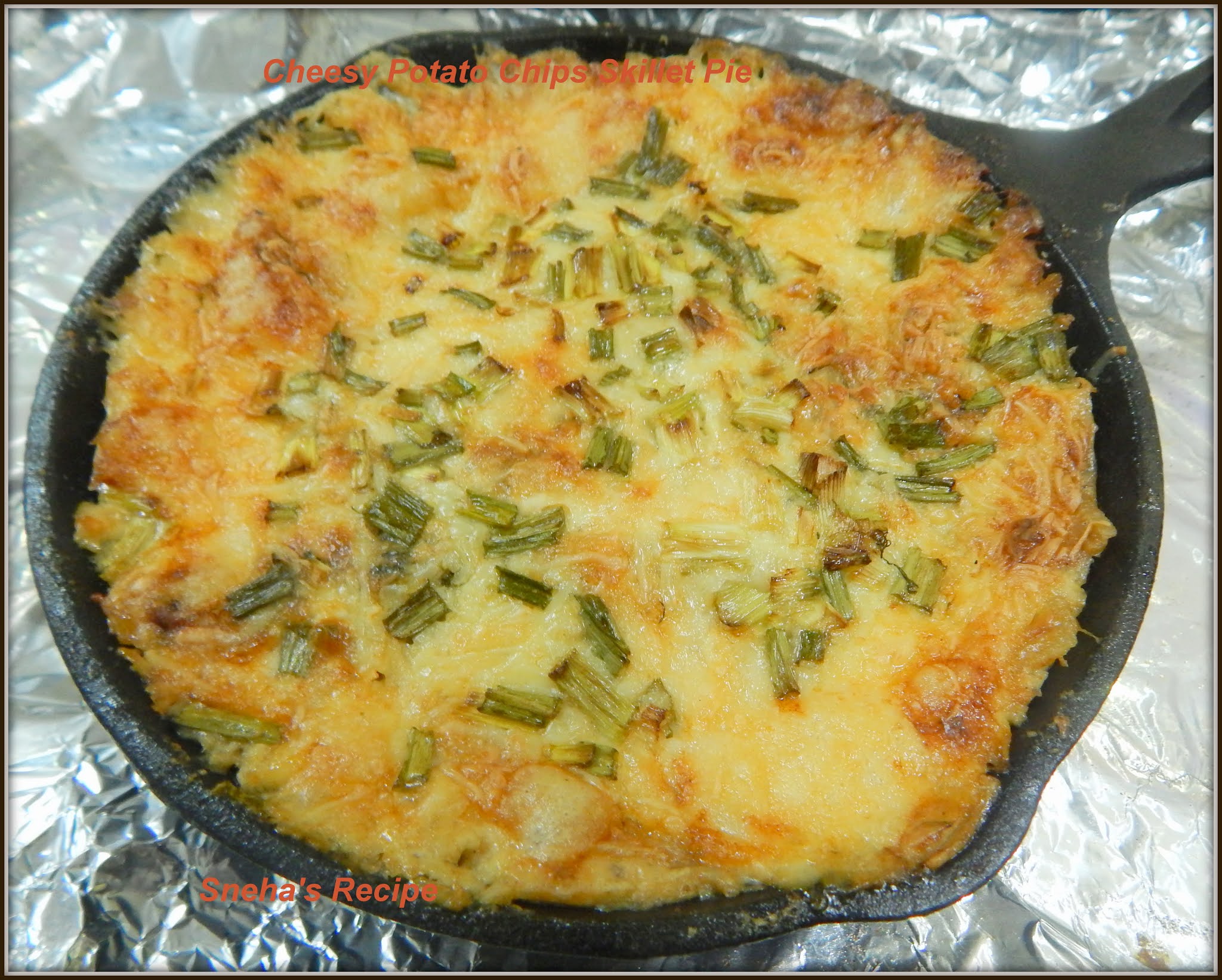 Cheesy Potato Chips Skillet Pie#SundayFunday - Sneha's Recipe