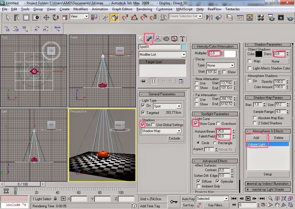 Tutorial 3ds Max Cara Membuat Efek Cahaya Dengan Target Spot Animation
