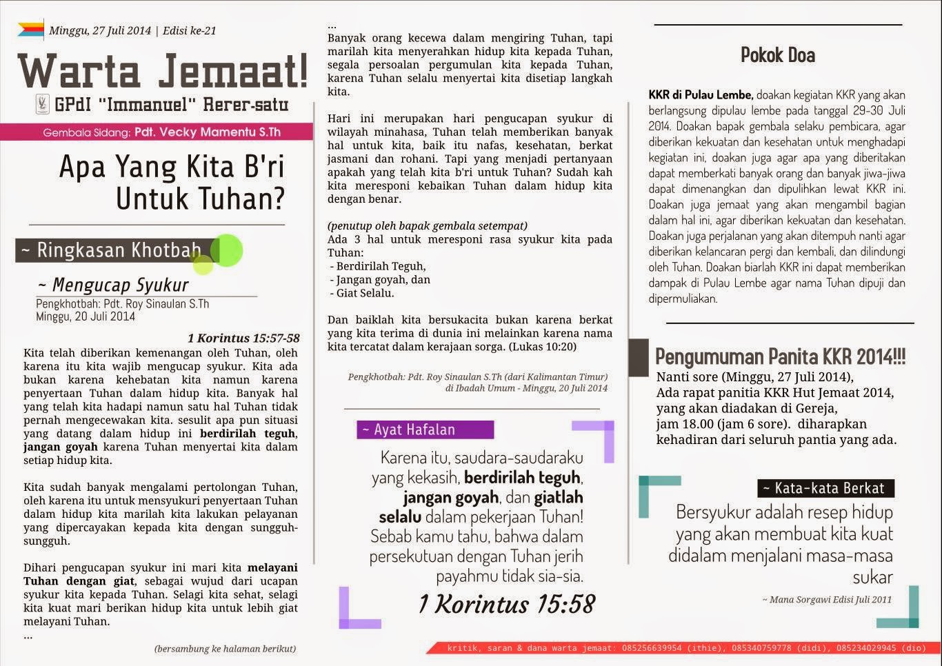 [print] Warta Jemaat Edisi 21 | Minggu, 27 Juli 2014 ~ Warta Jemaat ...