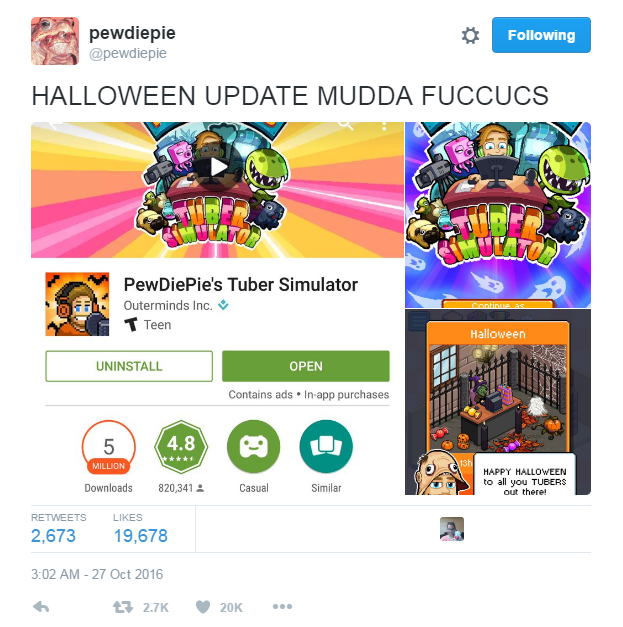 PewDiePie Blog: Halloween Update for PewDiePie Tuber Simulator