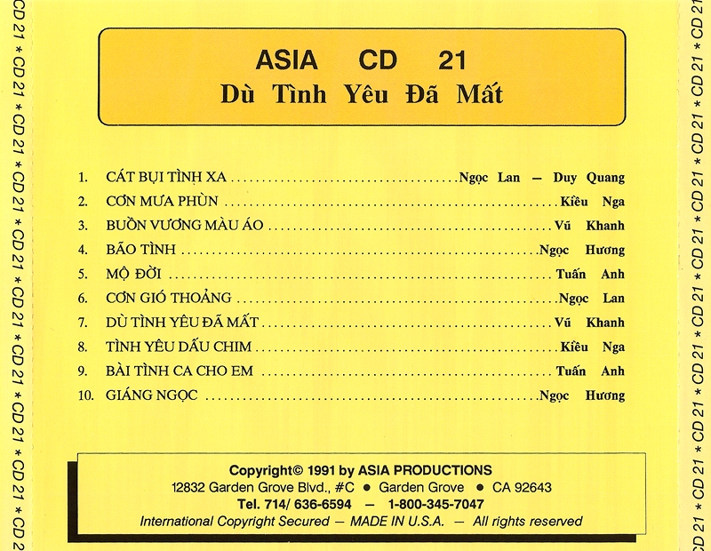 Asia CD 21 - Dù Tình Yêu Đã Mất ~ Cover Nhạc Việt