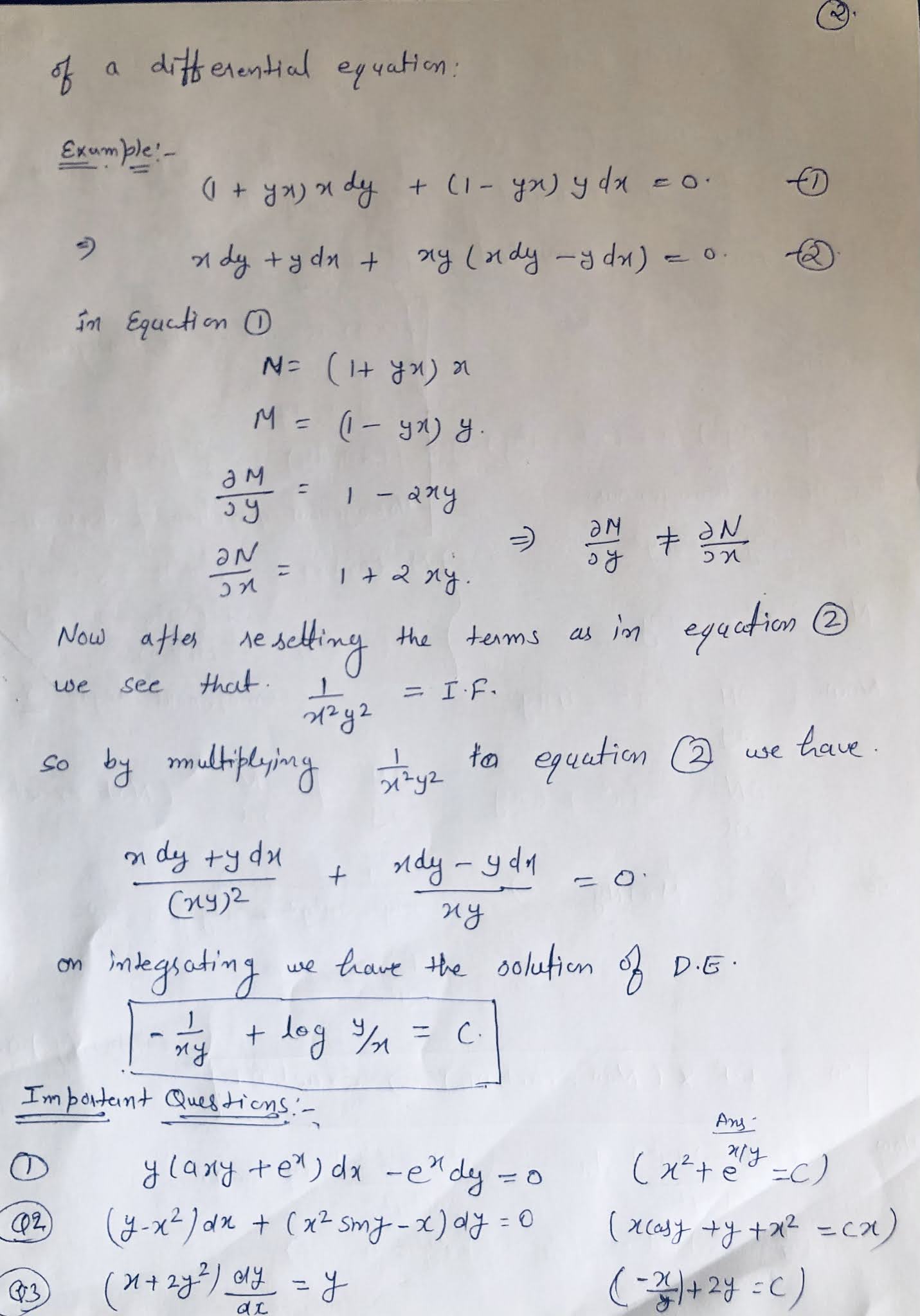 Engineering Mathematics Reducible To Exact Differential Equation