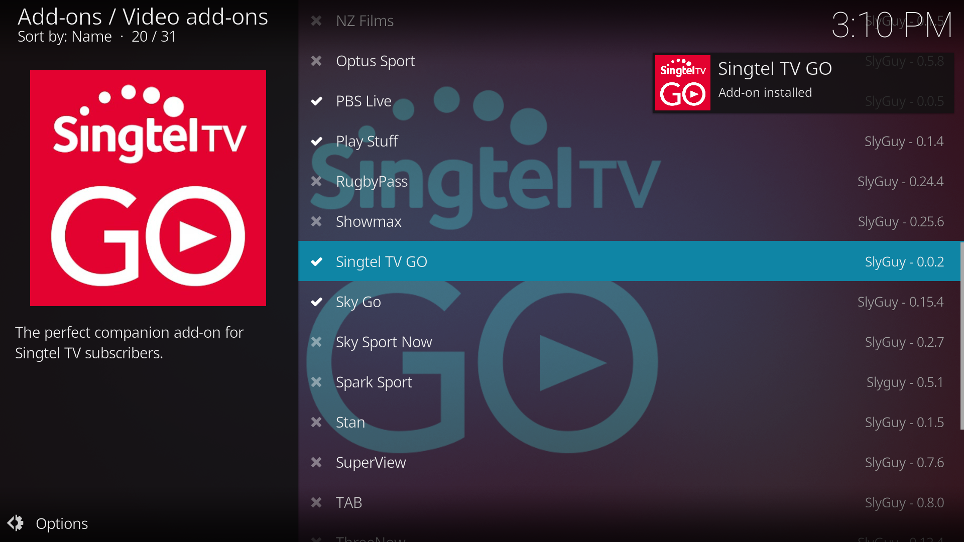 Singtel TV GO Kodi Add-on