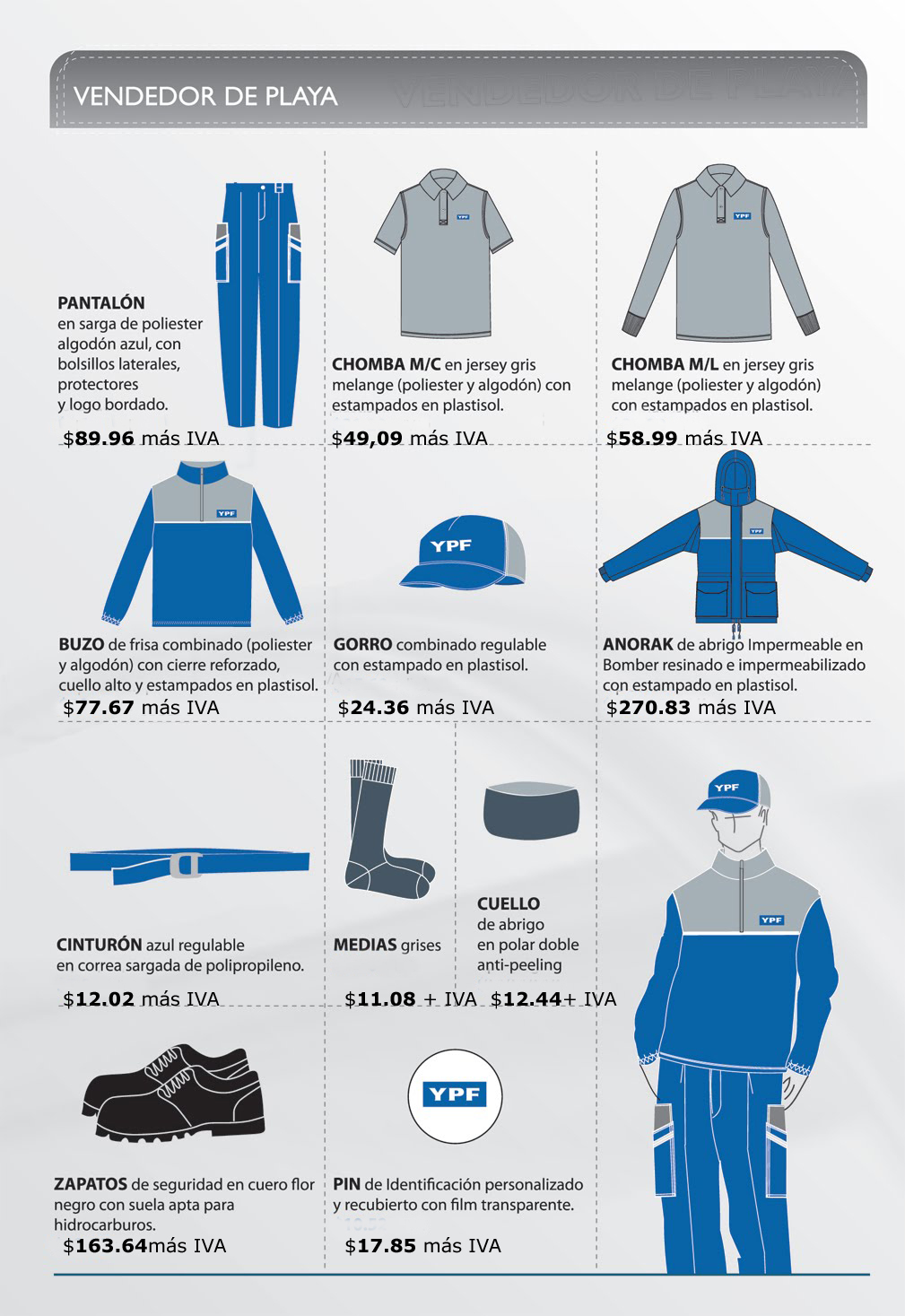 AIE s.a.: línea completa Uniformes YPF vendedor de playa