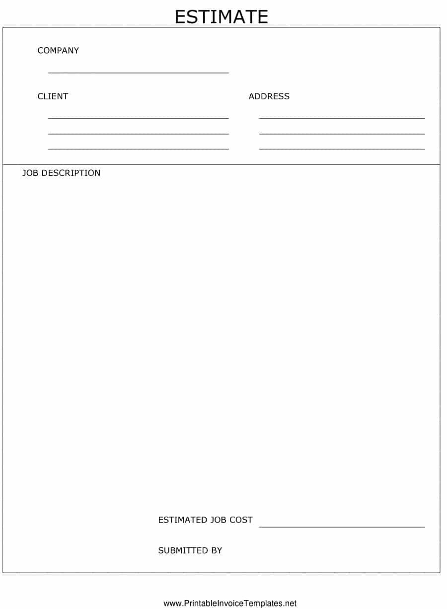 Blank Construction Estimate Form - Invoice Template