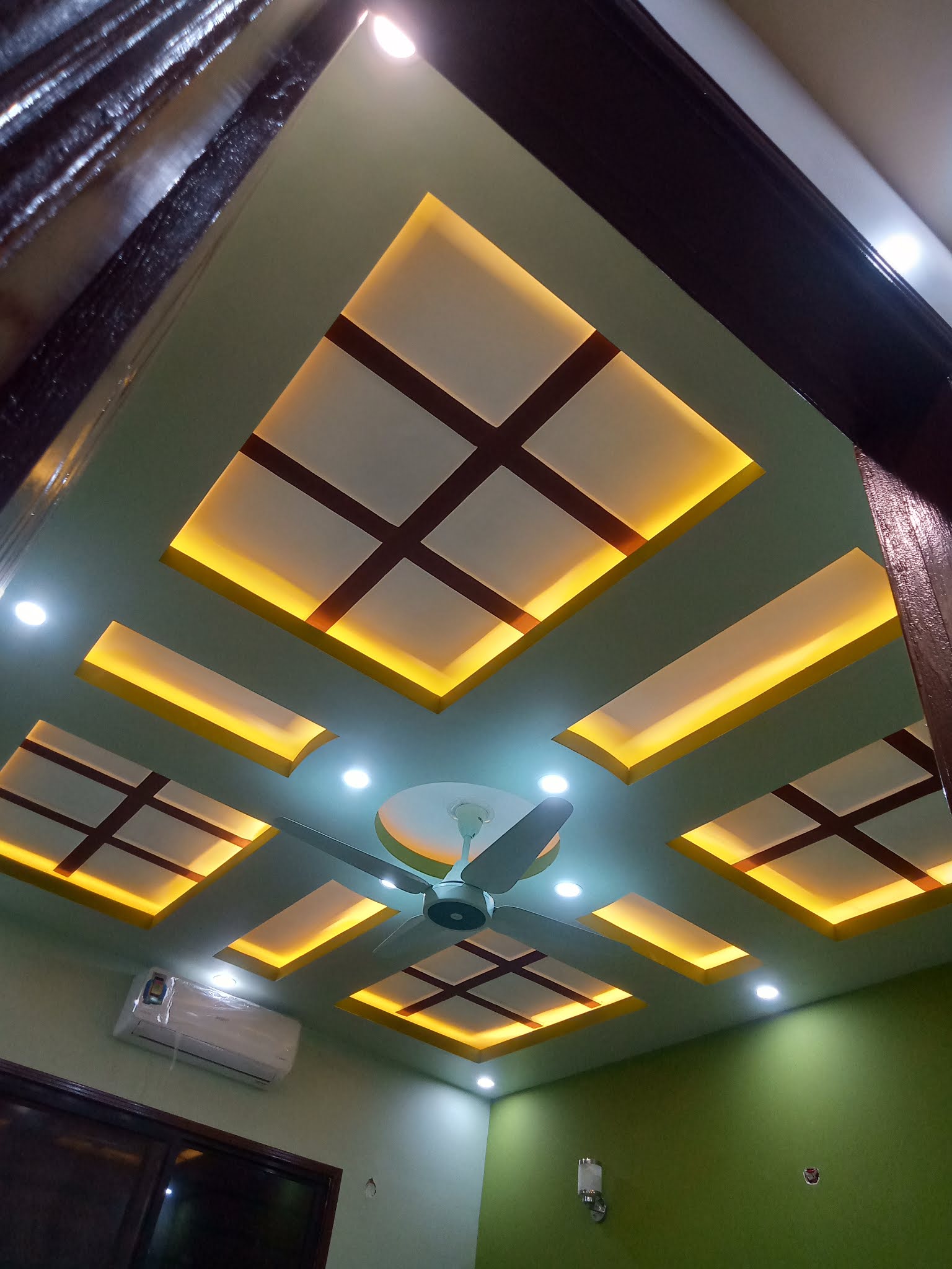 False Ceiling Designs For Living Room Malayalam || 2 fans adjust false ...
